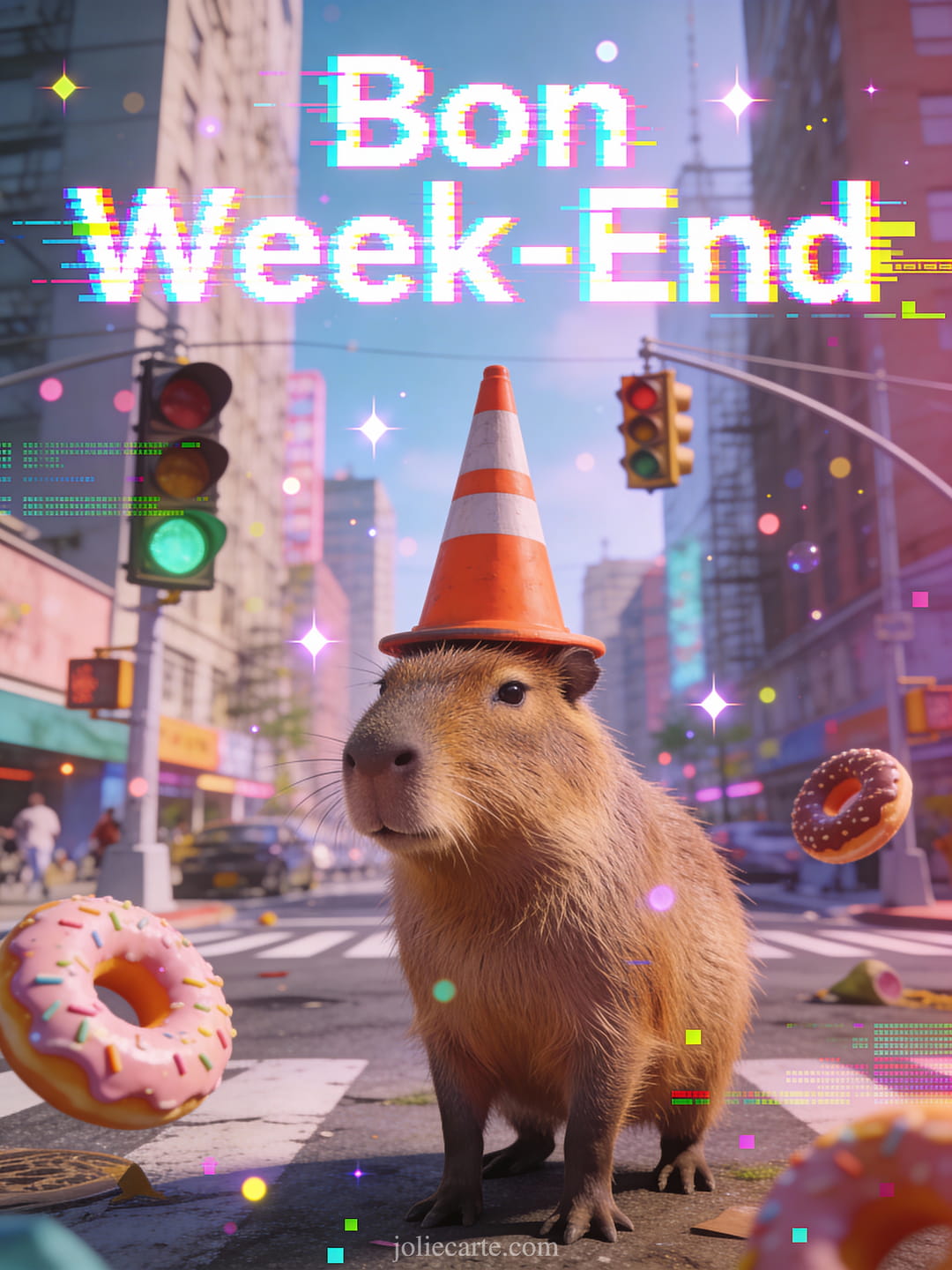 Bon Week-End Gif Humour - Capybara absurde gratuit - JolieCarte