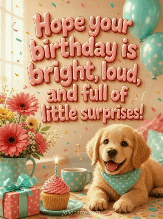 Happy birthday wishes animated gif - Free card 🎉 - JolieCarte