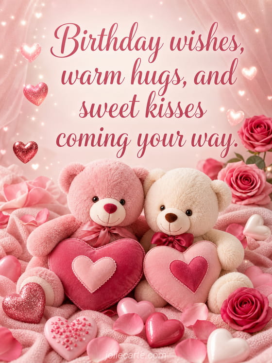 hugs kisses and birthday wishes - Free card 💋 - JolieCarte