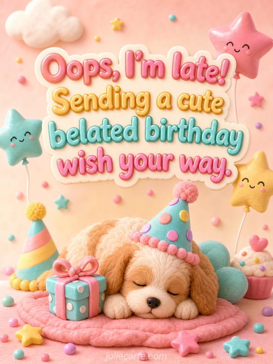 animated cute belated happy birthday - Free card 🎈 - JolieCarte