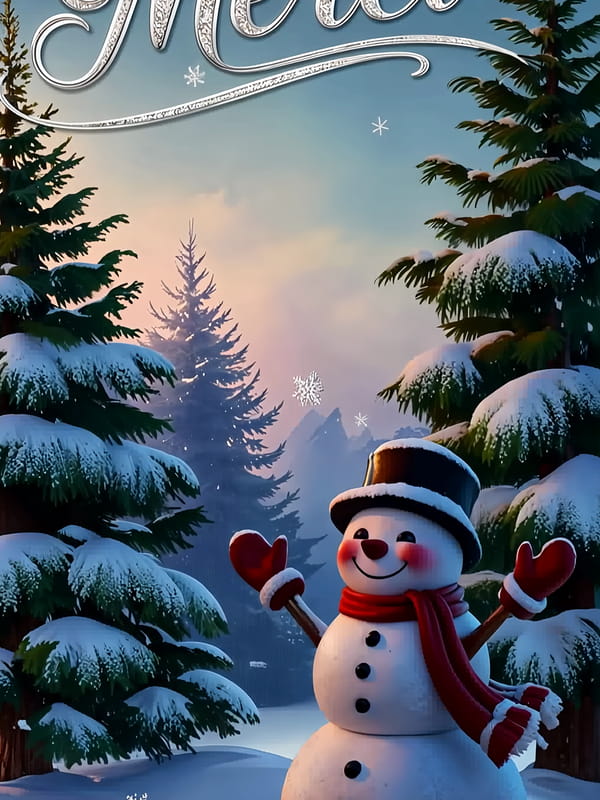 Carte Remerciement Noël | Bonhomme de Neige Heureux | Merci - JolieCarte